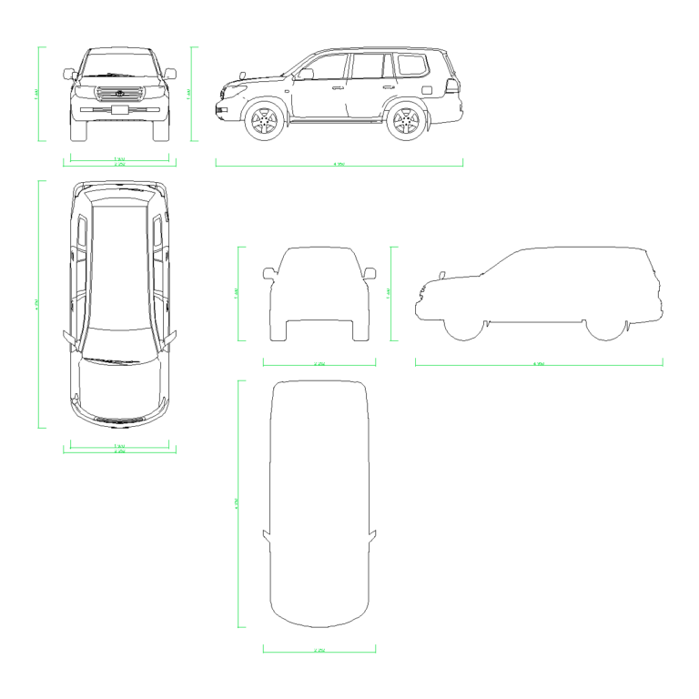 自動車 SUV（トヨタ ランドクルーザー TOYOTA LAND CRUISER）【DXF/autocad DWG】 2dv-car_0004